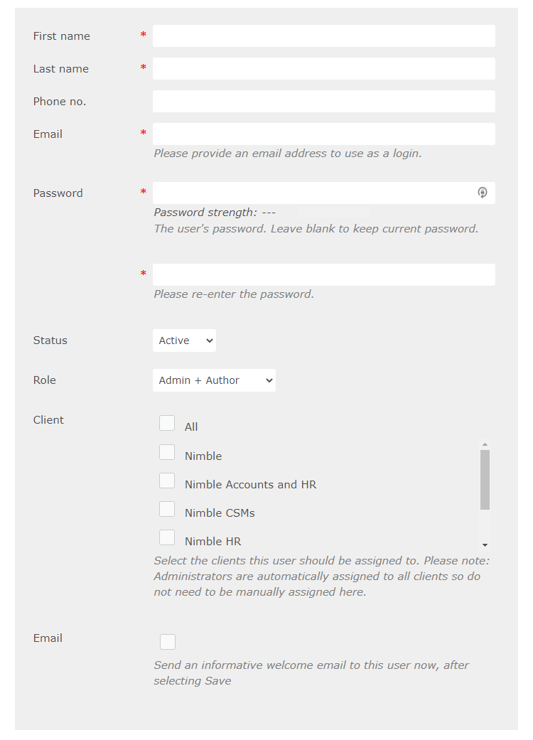 How to add new user as Client Administrators with Client Management – Nimble Elearning