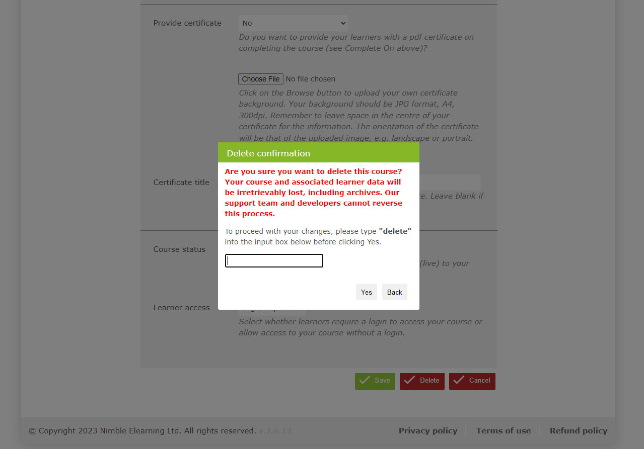 How to delete a course – Nimble Elearning