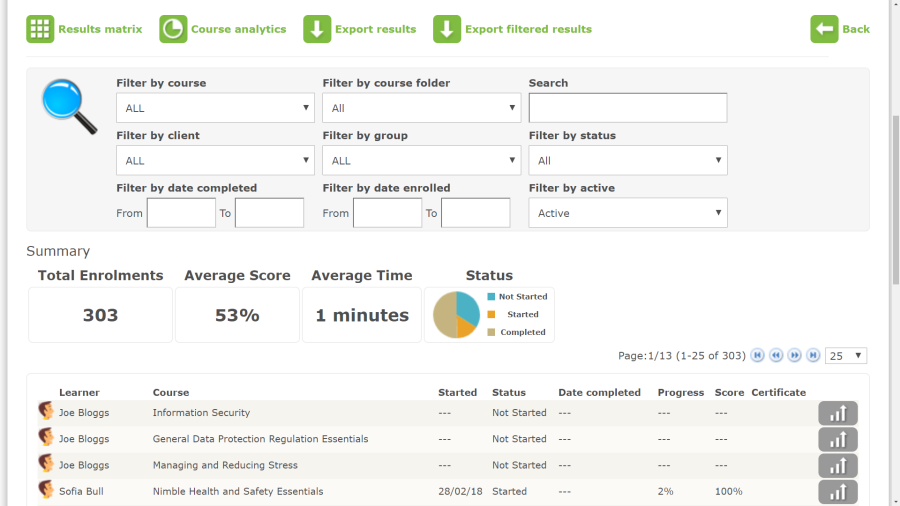 How to access learners' course results – Nimble Elearning