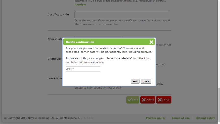 How to delete a course – Nimble Elearning