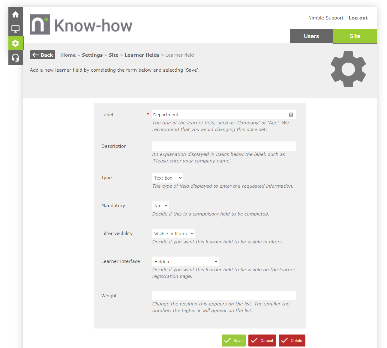 How to set up learner fields – Nimble Elearning