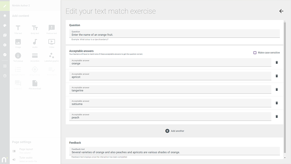 How to add a text matching question – Nimble Elearning